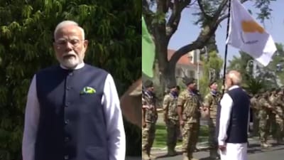 PM Modi Accorded Ceremonial Welcome At Presidential Palace In Cyprus | Watch | India News - News18