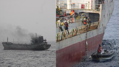Oil Vessel With 14 Indian Crew Catches Fire In Gulf Of Oman, INS Tabar ...