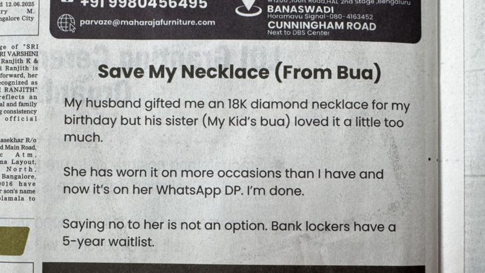 Internet Can’t Get Enough Of This ‘Save My Necklace From Bua’ Newspaper ...