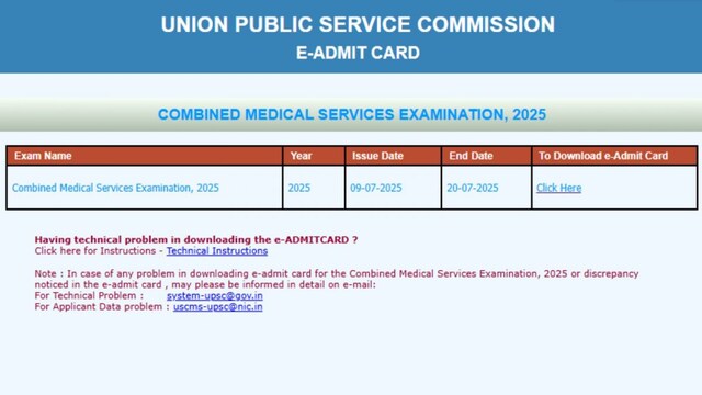UPSC CMS Admit Card 2025 Released At upsconline.gov.in, Direct Link ...