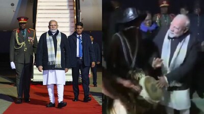 PM Modi Lands In Windhoek On Historic First Visit, Tries Hand At Playing Namibian Drums | Watch ...