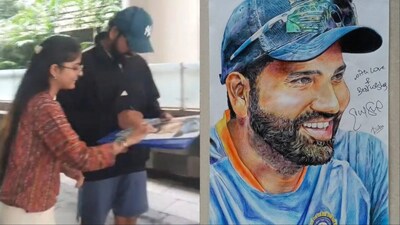 Rohit Sharma Meets Fan Girl Who Painted His Portrait, Pics Viral ...