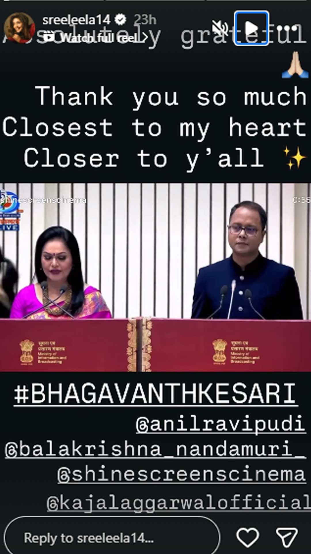 Sreeleela Is ‘Absolutely Grateful’ For Bhagavanth Kesari’s Win At The 71st National Film Awards ...