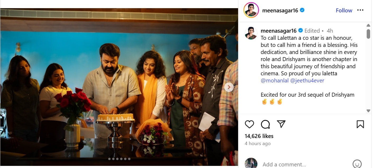 Drishyam 3: Mohanlal Gets Grand Welcome On Sets, Co Star Meena Pens ...