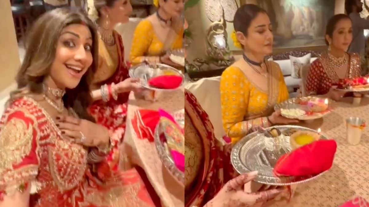Karwa Chauth 2025: Shilpa Shetty Stuns In Red Lehenga, Performs Puja ...