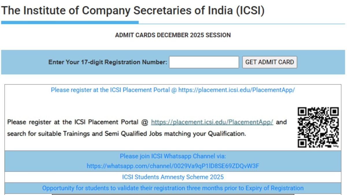 ICSI CS December 2025 Admit Card Released At icsi.edu, Steps To ...