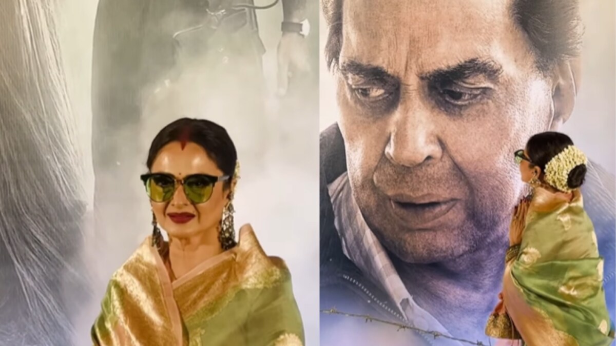 Rekha Pays Tribute To Dharmendra With Folded Hands At Ikkis Screening ...