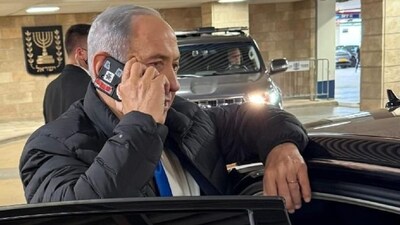 Viral Photo Of Israel PM Netanyahu Speaking On Phone With Taped Camera ...