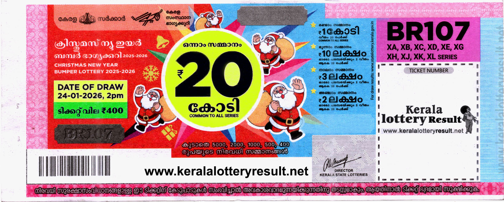 Kerala Lottery Christmas–New Year Bumper BR-107 Results: Rs 20 Crore ...