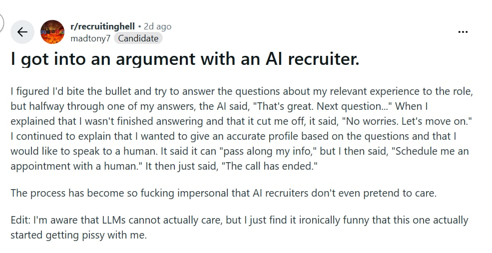 Job Seeker Shares Frustrating Experience With AI-Run Interview ...