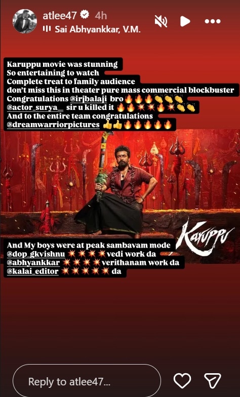 Atlee Calls Suriya's Karuppu A Pure Mass Commercial Blockbuster, Says ...