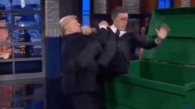 Trump Shares AI Video Of Throwing Stephen Colbert Into Trash Bin As ...