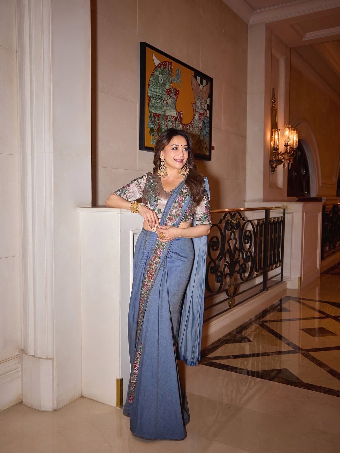 Madhuri Dixit Gives The Classic Saree A Stylish Denim Makeover | PHOTOS