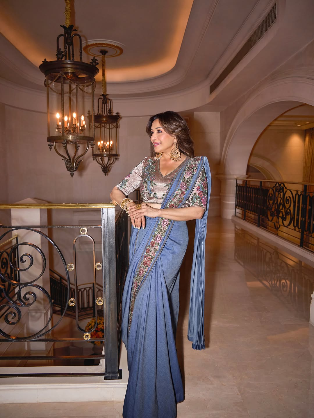 Madhuri Dixit Gives The Classic Saree A Stylish Denim Makeover | PHOTOS