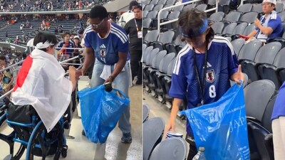 Man In Wheelchair Helps Clean Dallas Stadium As Japanese Fans' Win ...
