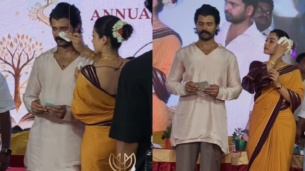 Rashmika Mandanna Fixes Vijay Deverakonda’s Moustache In Viral Video ...