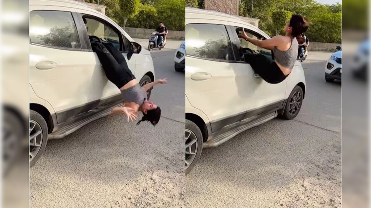 Woman sat in car by flip without opening a door stunt video mhkp ...