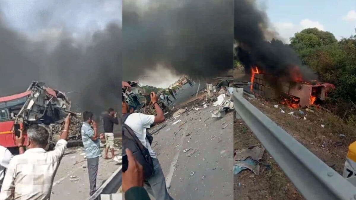ST Bus Accident: लालपरी दुसऱ्या ST बसला धडकली, 3 पलट्या मारून बस पेटली ...