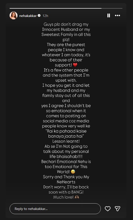 neha kakkar reacts to divorce rumours requests media to keep husband ...