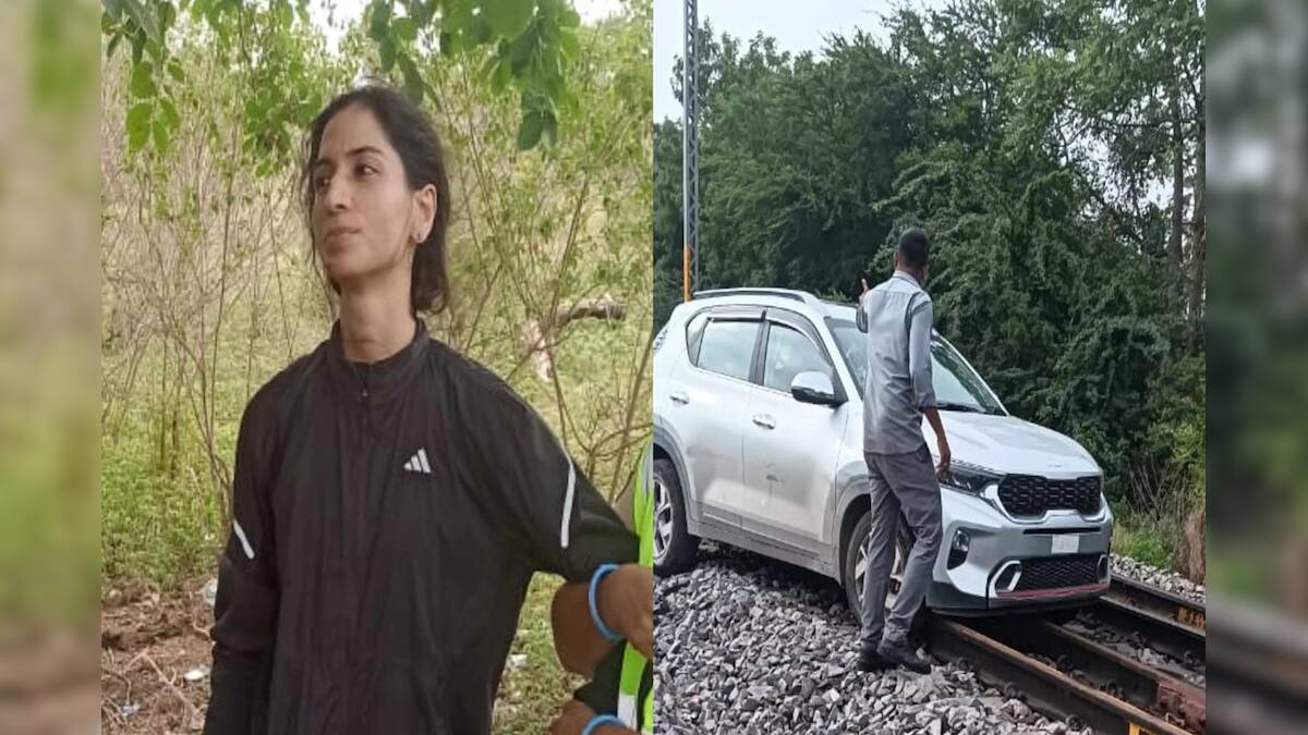 Indian Railways রেল লাইনে গাড়ি নিয়ে ছুটে যাচ্ছেন মহিলা, পিছনে ...