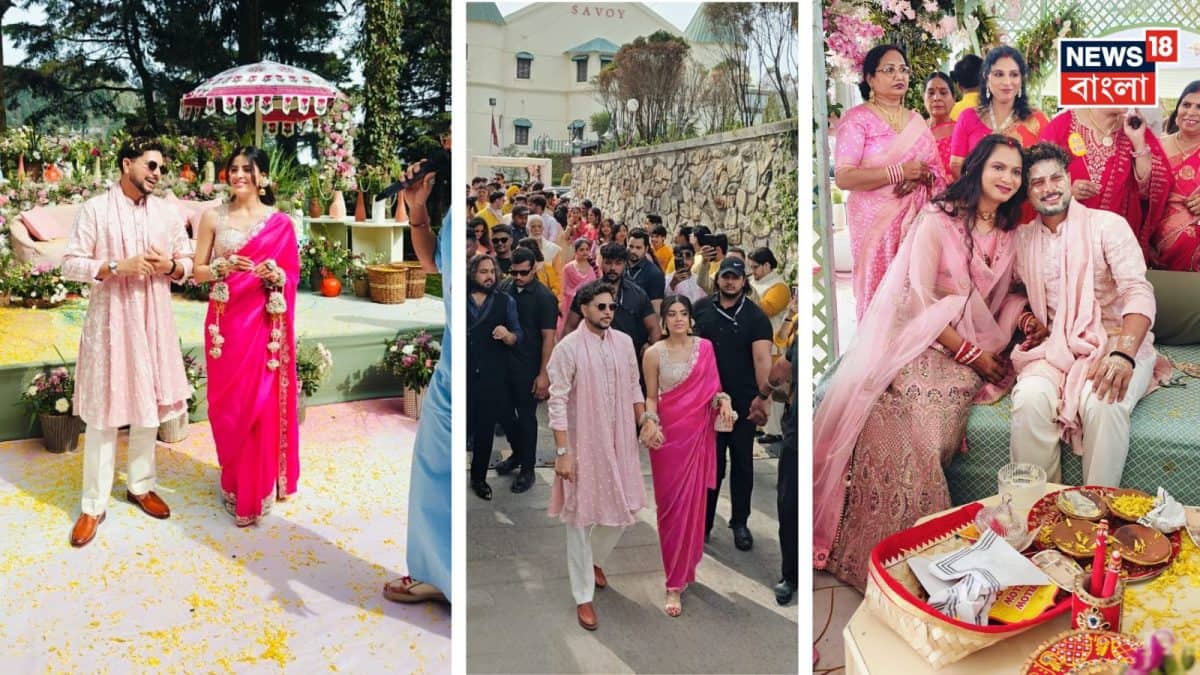 Kuldeep Yadav and Vanshika Wedding: গাঢ় গোলাপি শাড়ি, সাদা স্লিভলেস ...