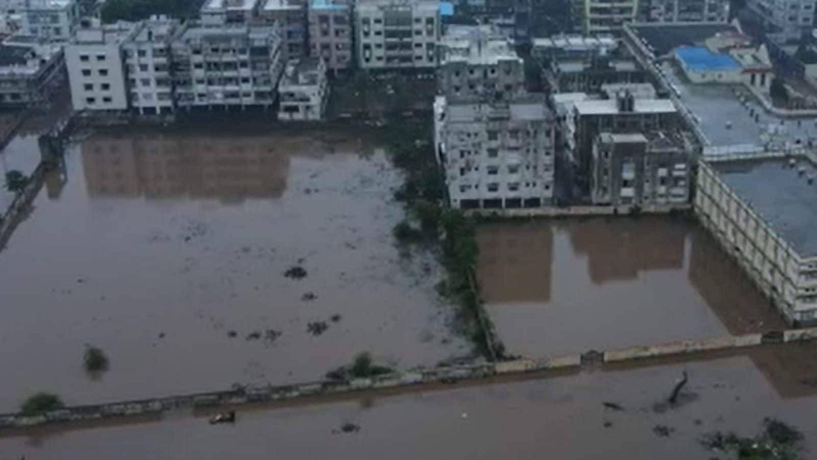 Drone visual of Purna river enters in Navsari city. Many lower level ...