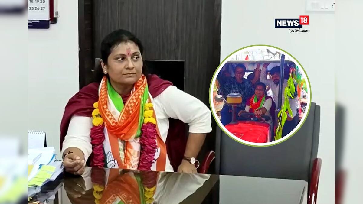 અમરેલીઃ જેનીબેન ઠુમ્મર ટ્રેક્ટર ચલાવીને ઉમેદવારી પત્ર ભરવા પહોંચ્યા - congress amreli candidate ...