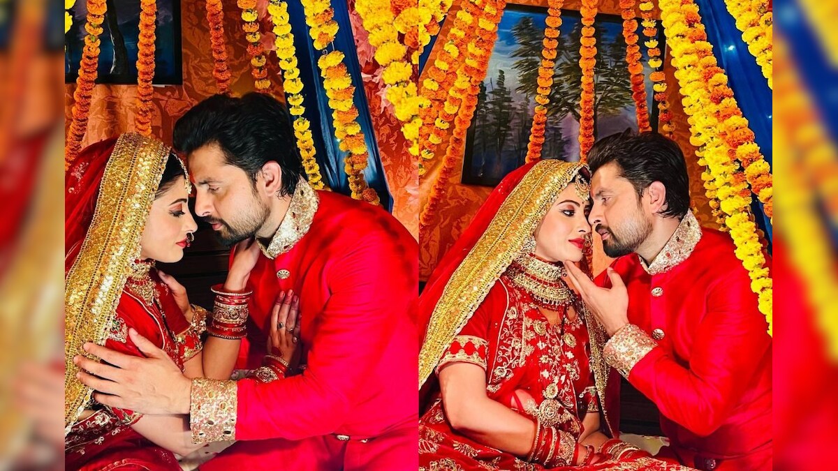 دلہن کے جوڑے میں بیٹھی اداکارہ کے ساتھ رومانٹک ہوئے مونالیسا کے شوہر ...