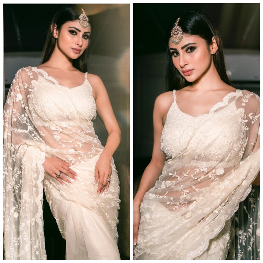 Bollywood actress mouni roy is giving killer pose in transparent saree ...