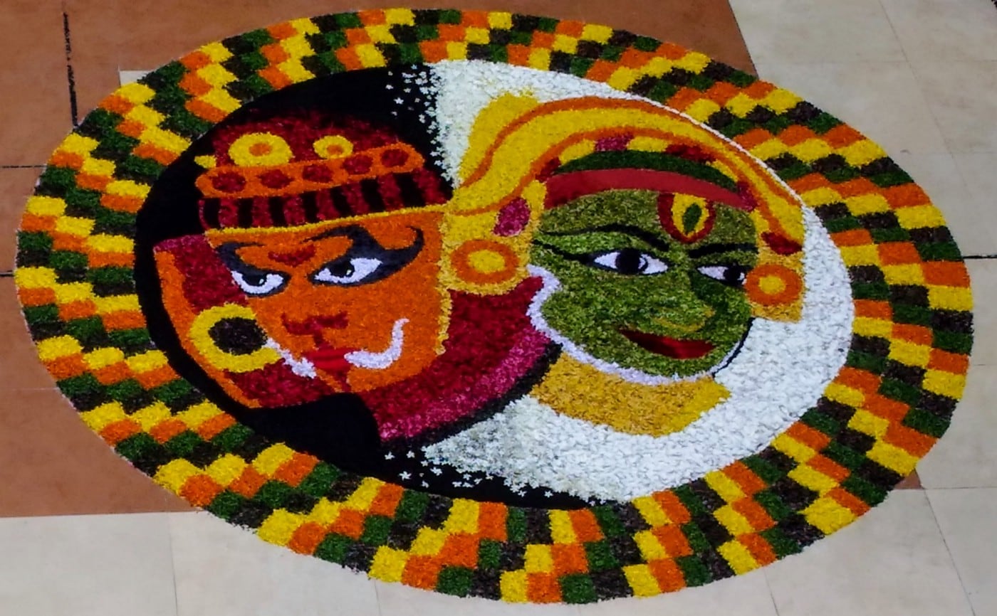 ஓணம் பண்டிகைக்கான ரங்கோலி டிசைன் கோலங்கள் - பூக்களால் அலங்காரம் ...