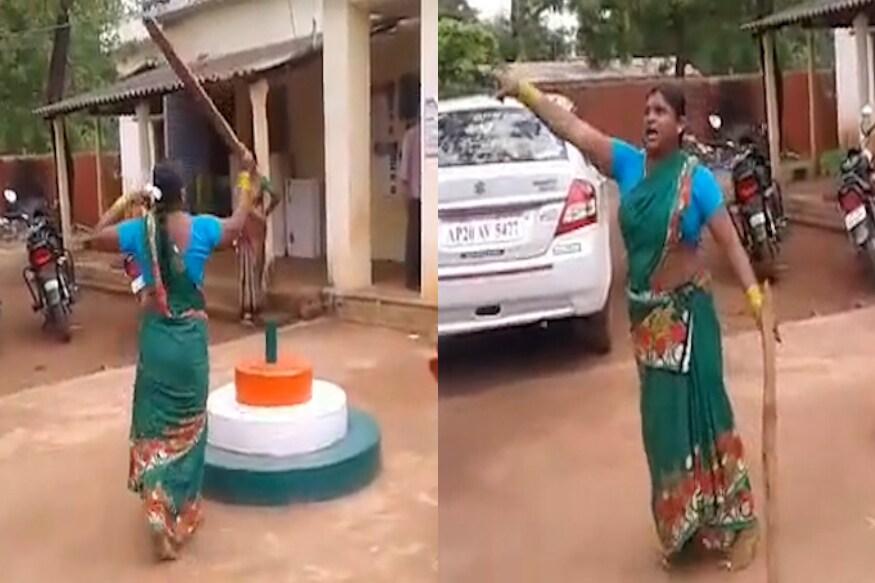 Woman warns revenue officials with rokali banda in hand | Video: రోకలి ...