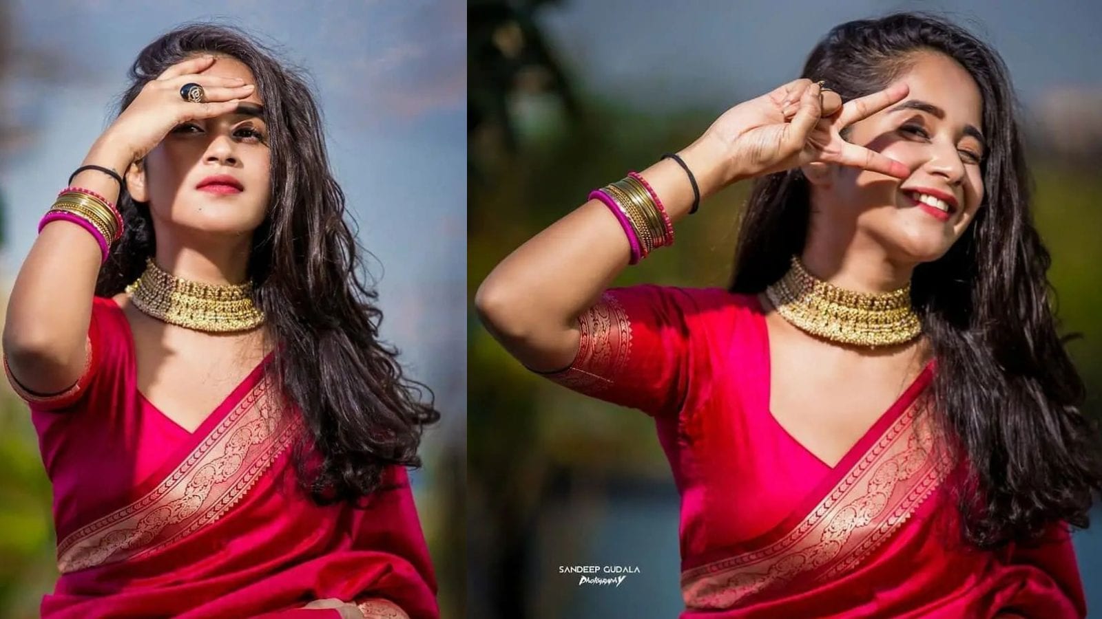 రెడ్ కలర్ శారీలో బిగ్‌ బాస్ బ్యూటీ దీప్తి సునైనా | big boss beauty ...